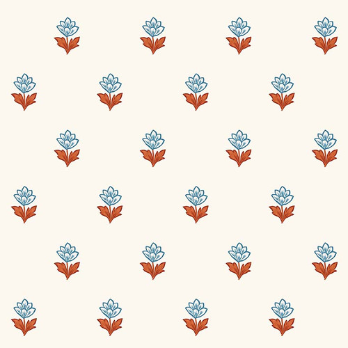 Indian Tulips Wallpaper- Blue and Brown | Ottoline.co.uk