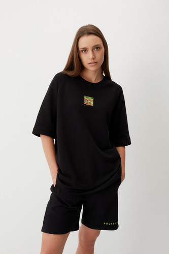 Polypop Square Logo Oversized Heavy T-Shirt Black | Polypop