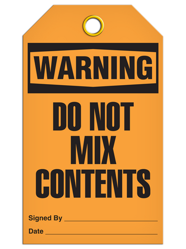 WARNING Tag: Do Not Mix Contents | INCOM Manufacturing
