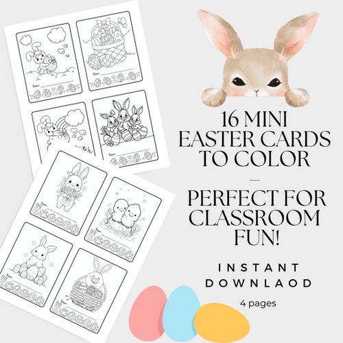 Mini Easter Coloring Cards for Kids – Set of 16 Printable Cards to ...