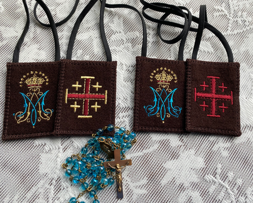 MANTLE OF MARY® Brown Scapular Cross and Auspice Maria | Mantle Of Mary