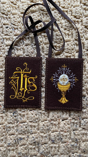 Brown Scapular I.H.S. and Blessed Sacrament 2.5 x 3.5 inch Size ...