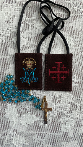 MANTLE OF MARY® Brown Scapular Cross and Auspice Maria | Mantle Of Mary
