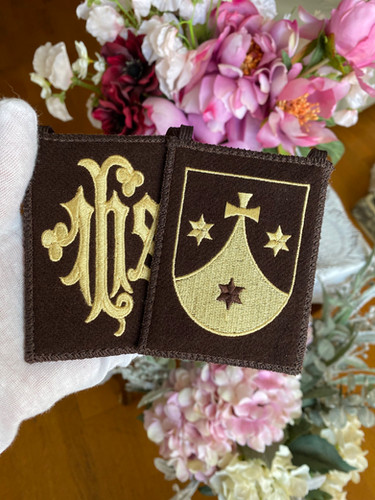 MANTLE OF MARY® Brown Scapular Seal of Mount Carmel I.H.S | Mantle Of Mary