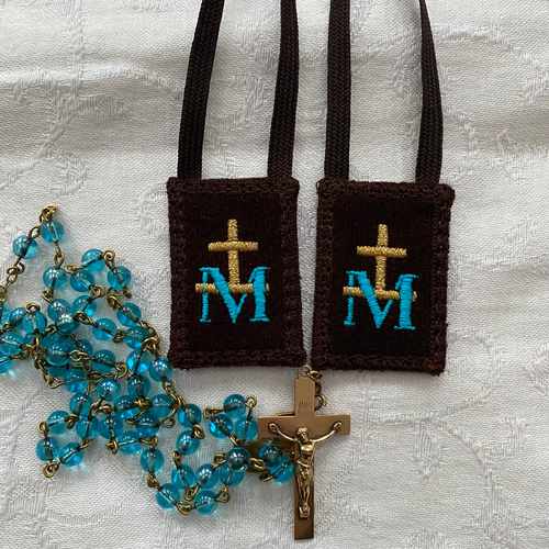 MANTLE OF MARY® Petite Brown Woven Wool Scapular - Marian Cross ...