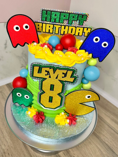 Personalised cake topper set Pacman gamer inspired | Top A Cake UK