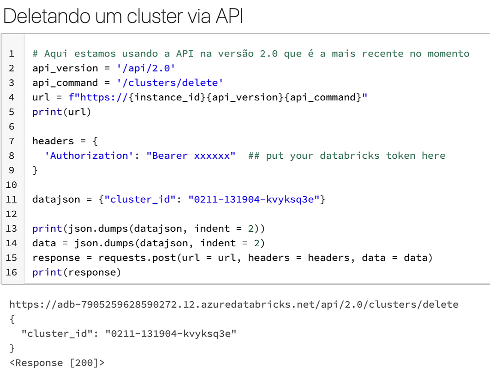 Databricks APIs - Clusters (List, Create e Delete) Databricks APIs - Clusters (List, Create e Delete)