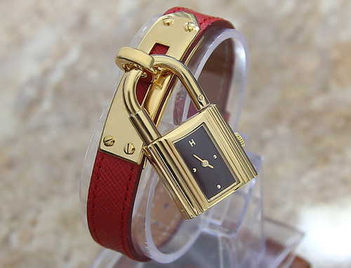 Hermes Kelly Ladies Lock Watch with Red Band