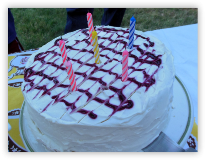 Happy Birthday Cake: Yellow Cake with Raspberry Filling and Whippy Cre