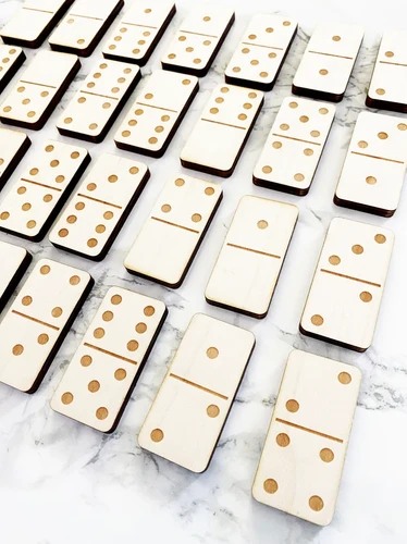 Wood Engraved Dominoes Set 1"x2" inch Set of 28 | Lightning Laser Cuts