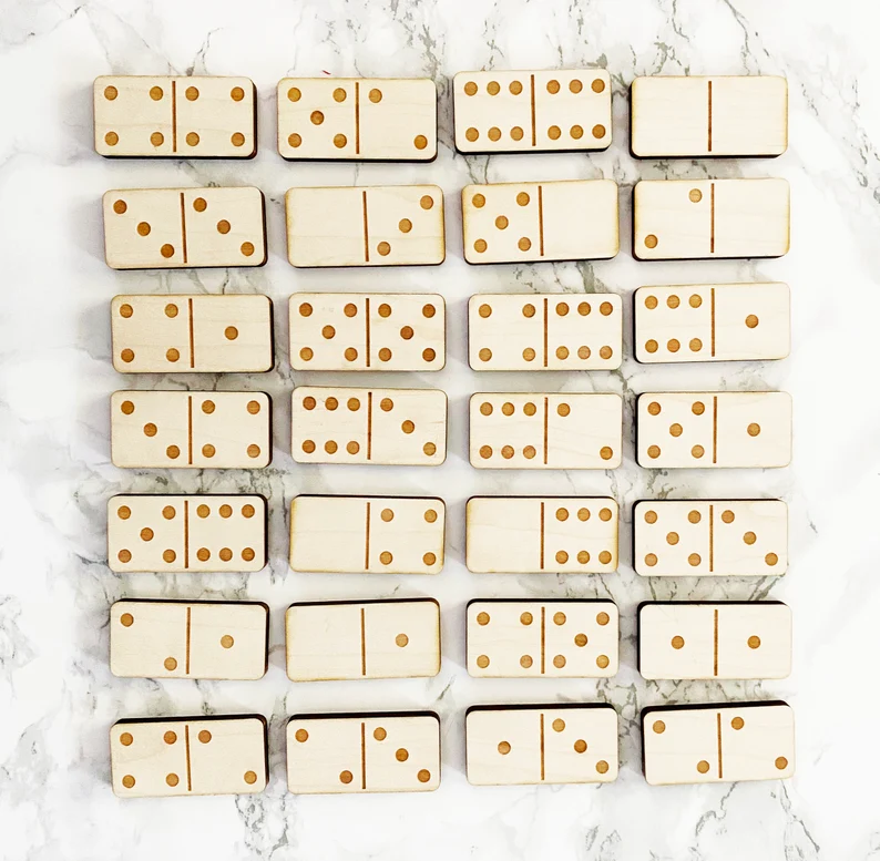 Wood Engraved Dominoes Set 1"x2" inch Set of 28 | Lightning Laser Cuts