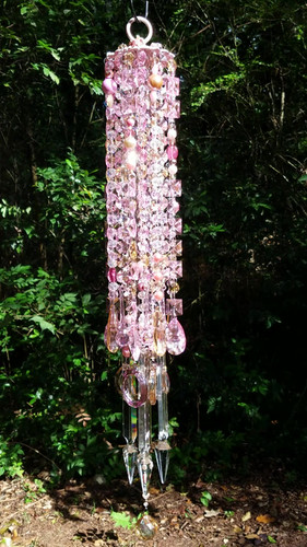 Pink Champagne Antique Crystal Wind Chime | sheriscrystaldesign
