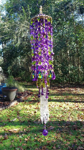Deep Purple and Green Antique Crystal Wind Chime | sheriscrystaldesign