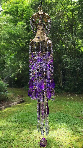 Purple and Bronze Bohemian Filigree Antique Crystal Wind Chime ...