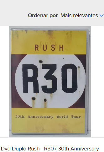 RUSH - R30 (30th Anniversary World Tour) DUPLO DVD | Aqualung Records