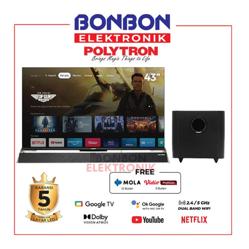 POLYTRON Android TV 43 Inch PLD 43BUG5959 4K UHD Smart TV Soundbar ...