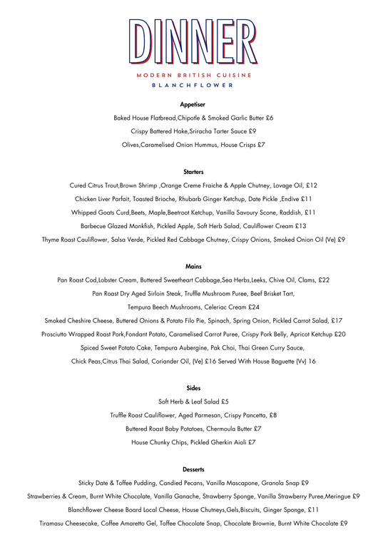 Sale Evening | Blanchflower bistro menus