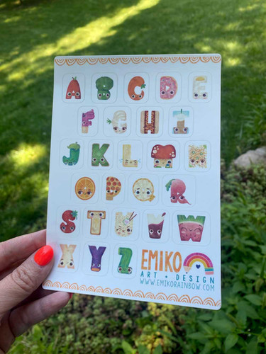 Sticker Sheet - Alphabet A-Z Food Character Kawaii Letters | Emiko Rainbow