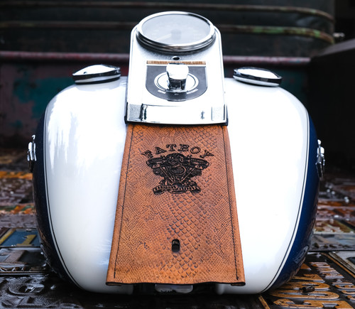 Leather Fuel Gas Tank Panel Bib Tan Python Skin Softail Fatboy image 1 ...