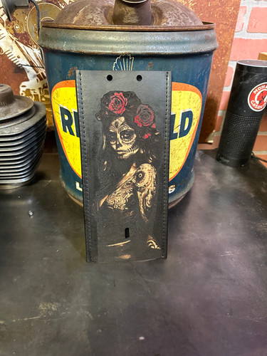 Hot Red Rose Sugar Skull Pinup Gas Tank Leather Panel Bib Black Harley ...