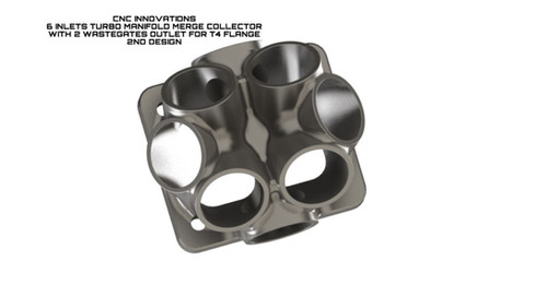 6 INLETS TURBO MANIFOLD MERGE COLLECTOR WITH 2 WASTEGATES OUTLET FOR T4 ...