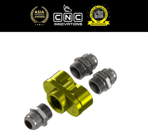 AN18 SINGLE INLET TO AN16 DUAL OUTLET BILLET ADAPTER KIT | CNC INNOVATIONS