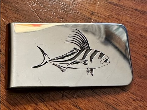 Stainless Engraved Money Clip (Rooster Fish) | El Dorado Jewelers