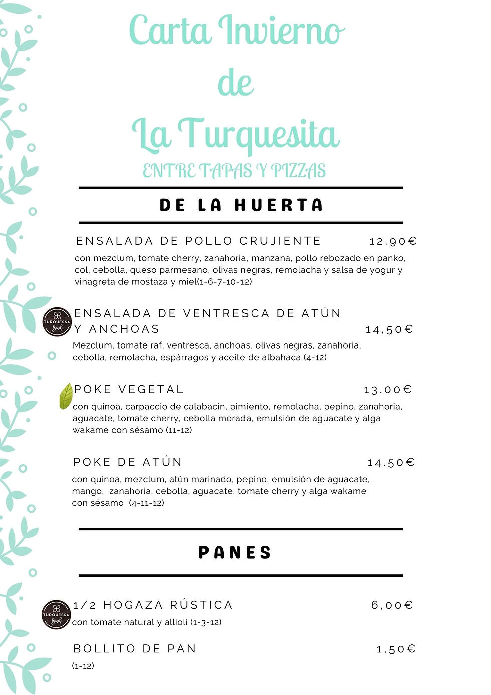 Carta La Turquesita (Español) | Grupo La Turquesita