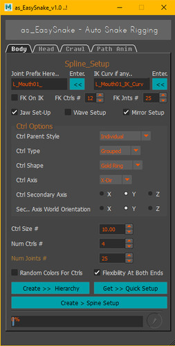 as_EasySnake - Advanced Snake Rigging Tool With Path Anim | Creature Rigs