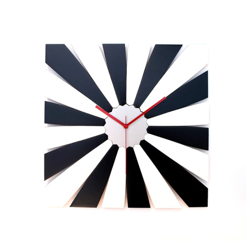 TimeBlend B&W - square wood wall clock with radial pattern | ardeola