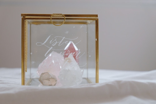 calligraphy engraved glass display box | cottontail