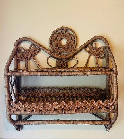 Vintage Mid Century Woven Natural Wicker Wall Shelf | Vintage Online