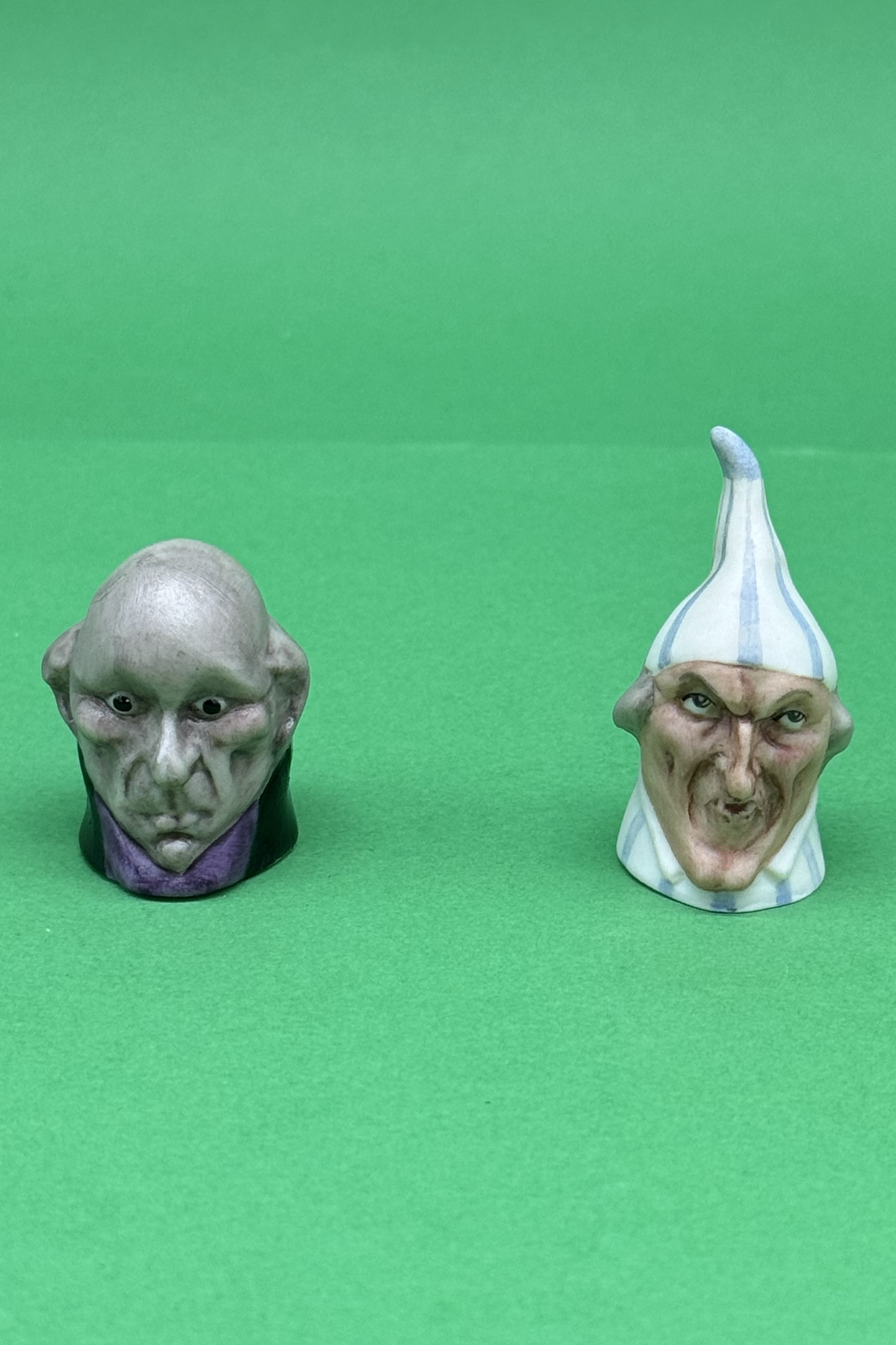 Marley's Ghost & Scrooge thimbles - Johnson Ceramics circa 1985
