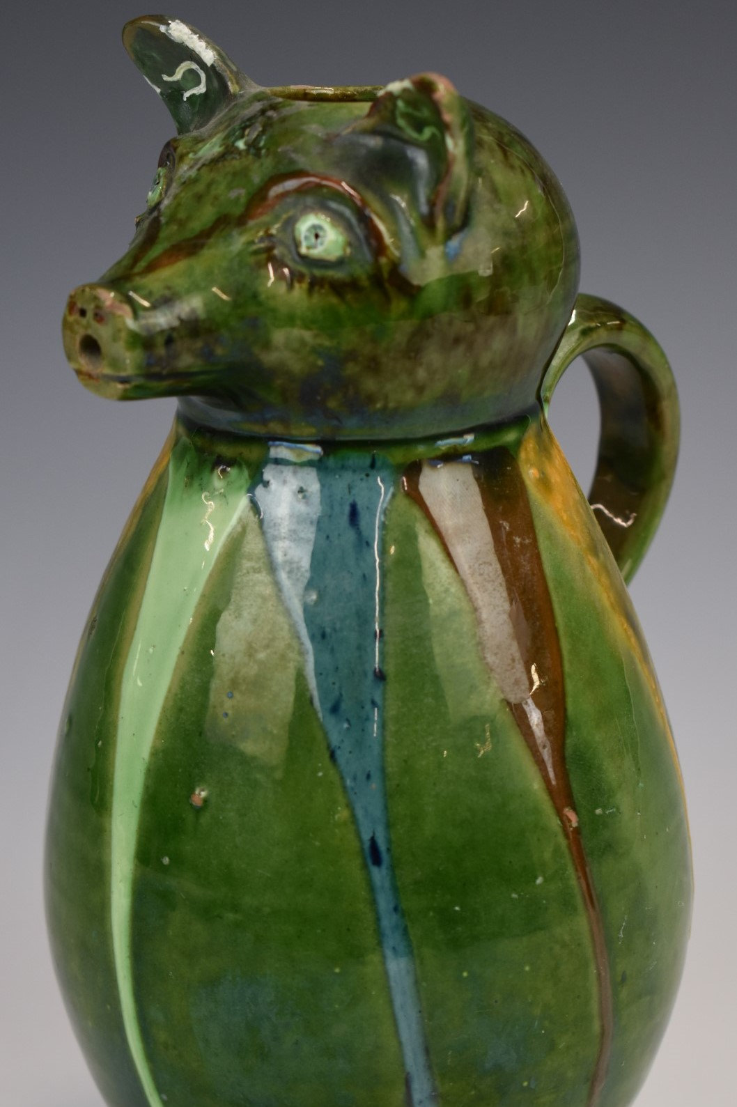 Pig toby jug large green - Farnham Pottery circa 1900