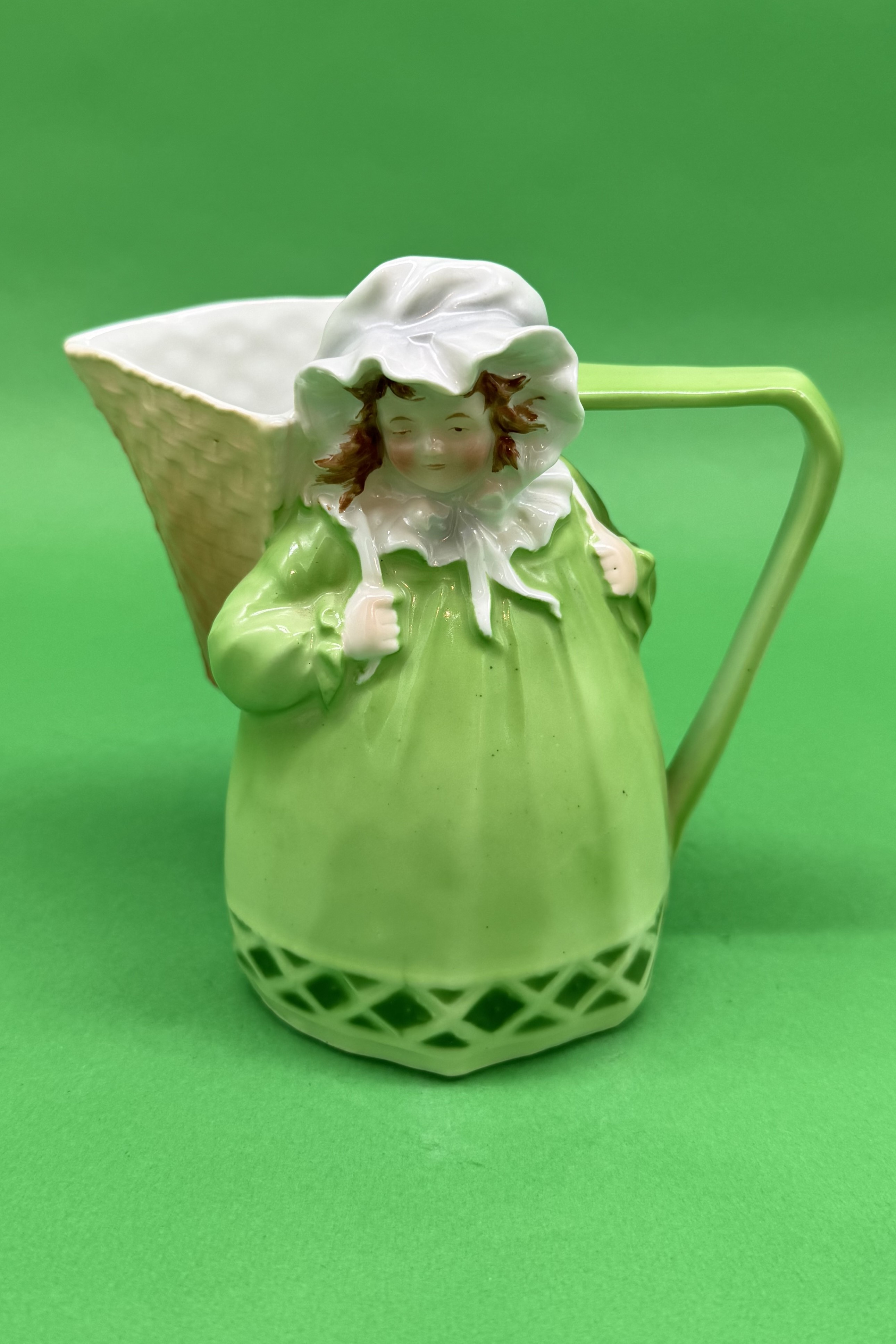 Girl with Basket toby jug milk green - Royal Bayreuth circa 1920