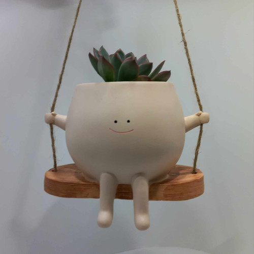 Large Adorable Smiley Face Hanging Swinging Pot Plant | Solid Flora