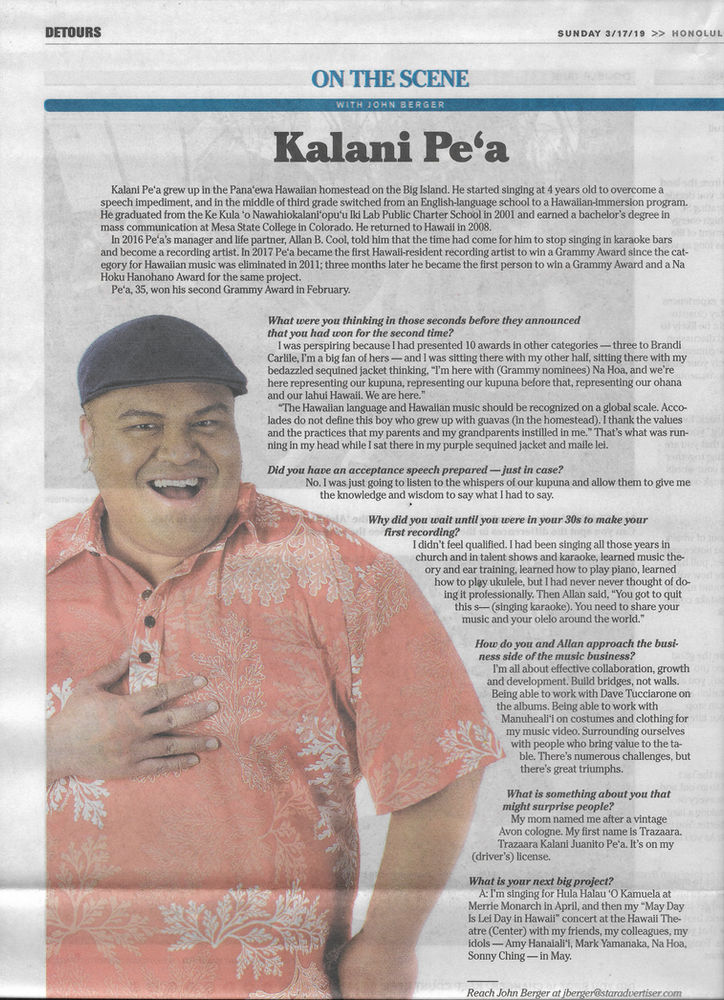 On the Scene with 2-time Grammy Award-winner Kalani Pe‘a