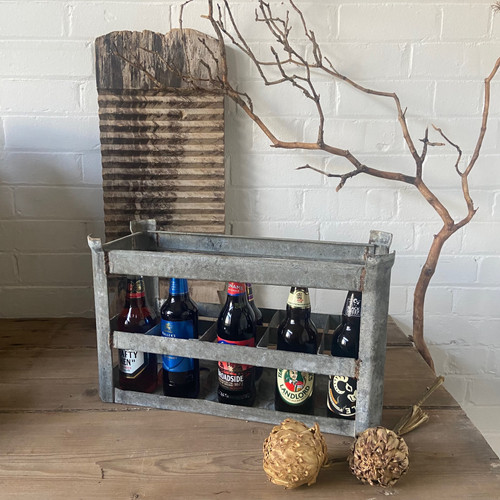 Vintage French Utilitarian Heavy Galvanised Bottle Crate | Saltmill Vintage