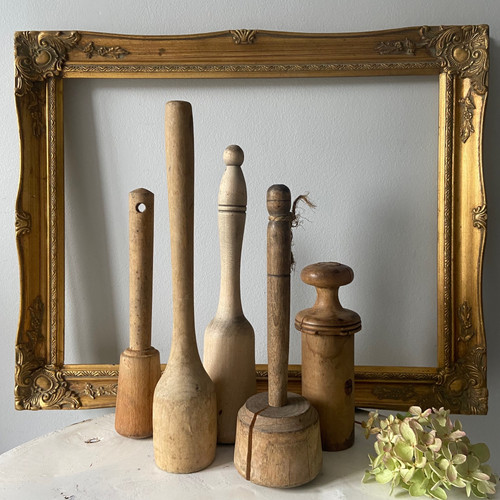 Set of Four Rustic Antique Potato Mashers and One Pie mould | Saltmill ...