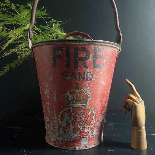 Rare WWII George VI Fire Sand Bucket with Lid | Saltmill Vintage
