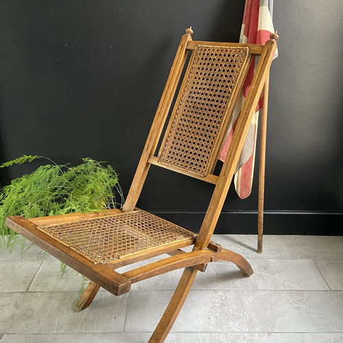 Victorian Small Wood and Cane Campaign Chair | Saltmill Vintage
