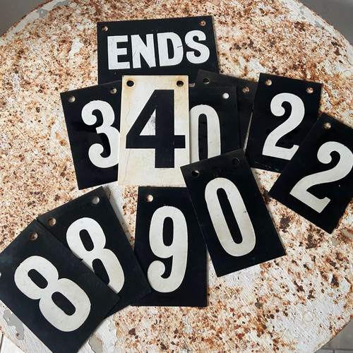 A set of 10 Scoreboard Numbers and Ends Sign | Saltmill Vintage