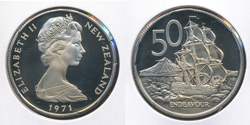 New Zealand 1971 Fifty Cents 50c (HMS Endeavour) - Proof | Vaultix ...