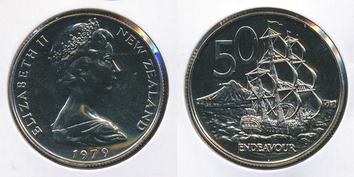 New Zealand 1979 Fifty Cents 50c (HMS Endeavour) - Gem Uncirculated ...
