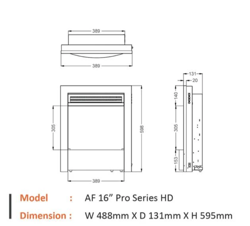 AF Fires 16" Pro Series Insert Electric Fire - Senso Fireplaces
