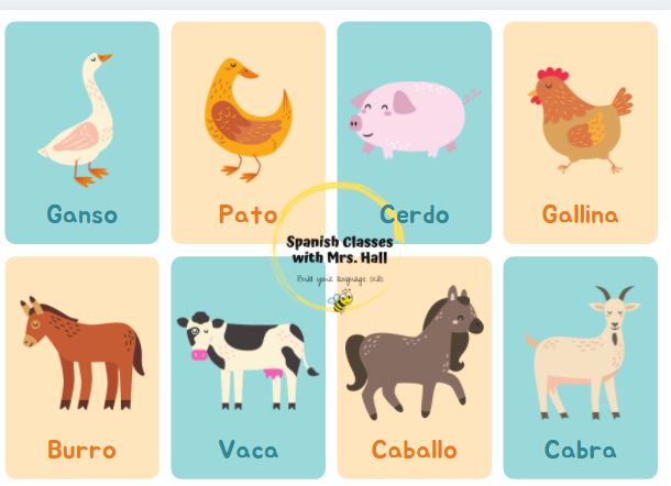 Farm Animals (FLASHCARDS) in Spanish- Animales de la granja