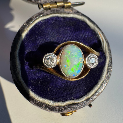 Opal and diamond in 18ct yellow gold and platinum (size UK N) | Olive ...