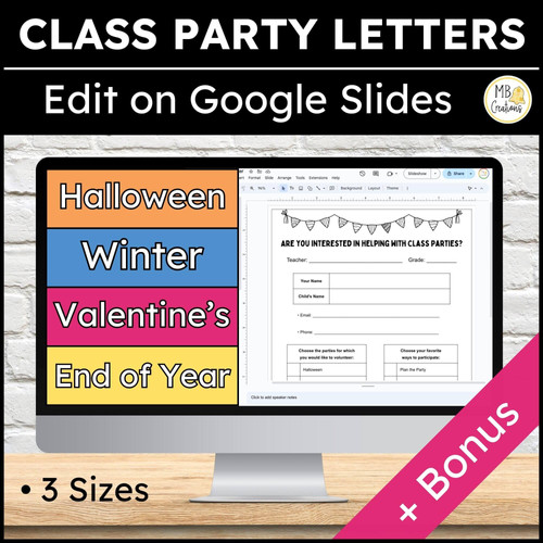 Editable Class Party Letters to Parents Full Year PDF & Google Slides ...