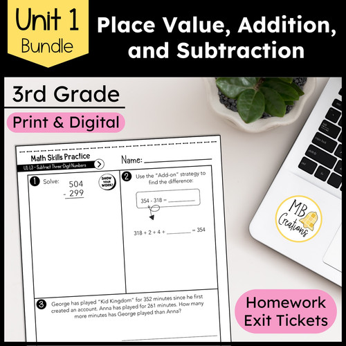 Three-Digit Numbers: Place Value, Add, Subtract - iReady 3rd Grade Unit ...
