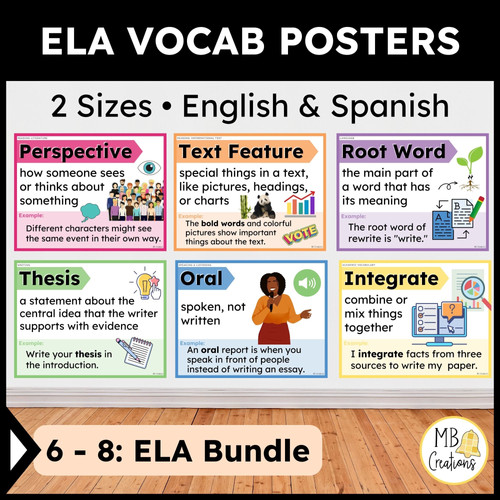 6th, 7th, 8th ELA Word Wall English/Spanish Reading Writing Vocabulary ...